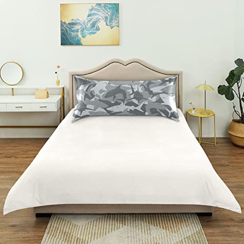 Sharks Camo Pillow Covers Silk Pillowcase for Hair and Skin Soft Breathable Smooth Cooling Satin Pillowcase Standard Size Pillow Case for Bedroom Bed Sleeping (20x26 Inch)