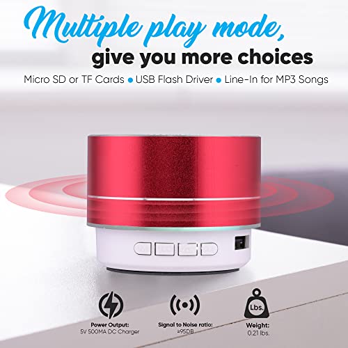 Pyle Portable Wireless BT Streaming Mini Speaker,Support Micro SD or TF Cards/USB Flash Driver/Line-in for MP3 Songs,Compatible with Audio Output Devices,with 3.5mm Audio Interface,Vigorous Bass