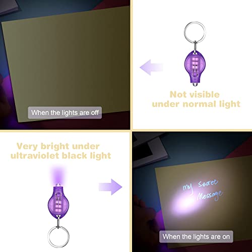 6 Pieces Light Ink Pen Invisible Ink Marker Disappearing Ink Secret Pen with 6 Pieces Mini UV LED Keychain Flashlight Marker Keychain for Secret Notes Money Identify (Black)