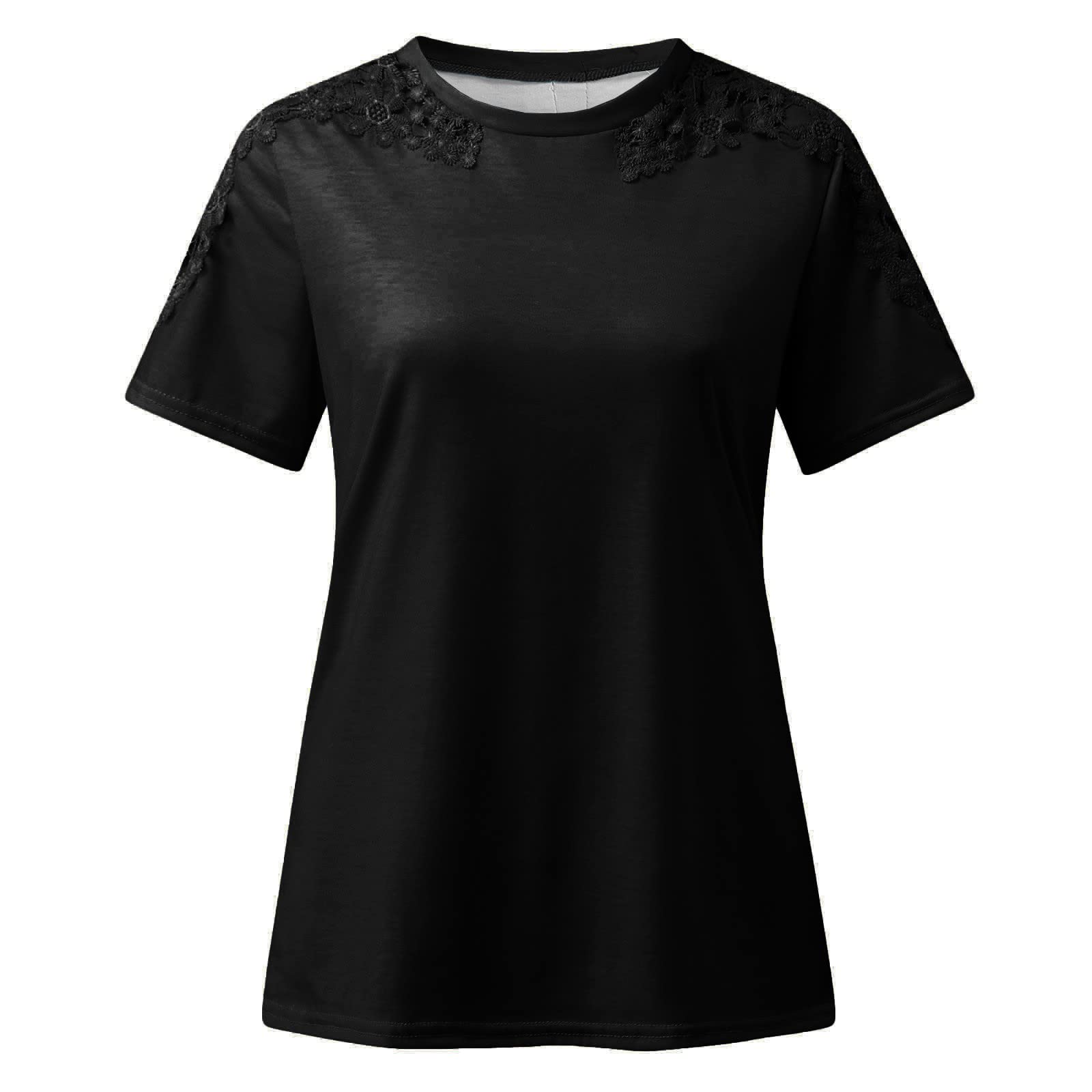 Ceboyel Womens Floral Print Shirts Cute Lace Crochet Blouses Tops Short Sleeve Elegant Tunic Ladies Spring Clothing 2023
