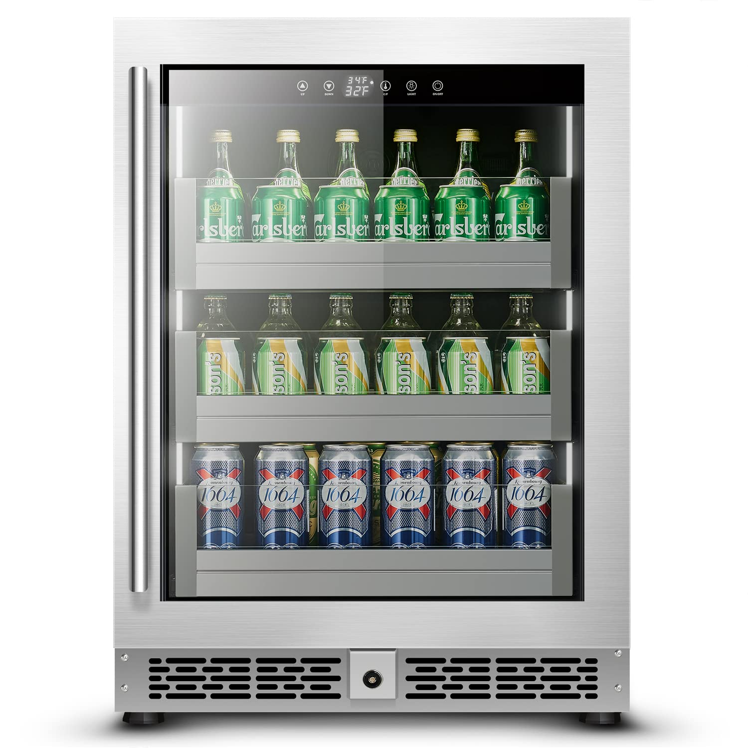 Vesgolden 24/in Beverage Refrigerator Cooler - 180 Can Capacity - Stainless Steal With Built In Mini Fridge and Glass Door. Cool your Soda, Beer, and Beverages to 37F BJ-145WS