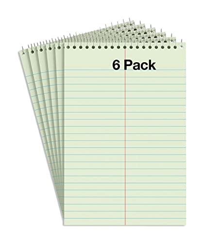 Steno Pads Notebooks, Top Bound Spiral Steno Book - Gregg Ruled, Green Tint, 80 Sheets Per Notepad - 6 x 9 Inch - Great for Note-Taking and Making to-do Lists - 6 Pack
