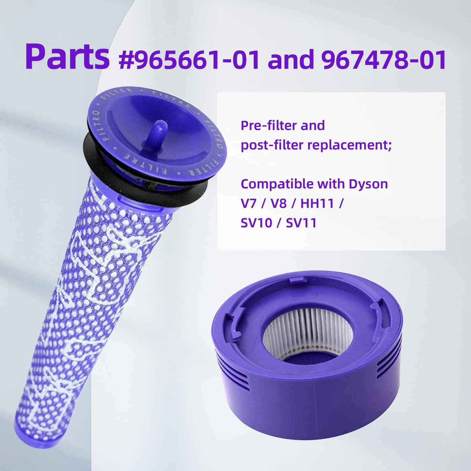 Yeebarle 8 Pack Replacement for Dyson V7, V8 Animal and Absolute Vacuum, 4 Pre-Filters and 4 Post-Filters Replaces Part # 965661-01 & 967478-01