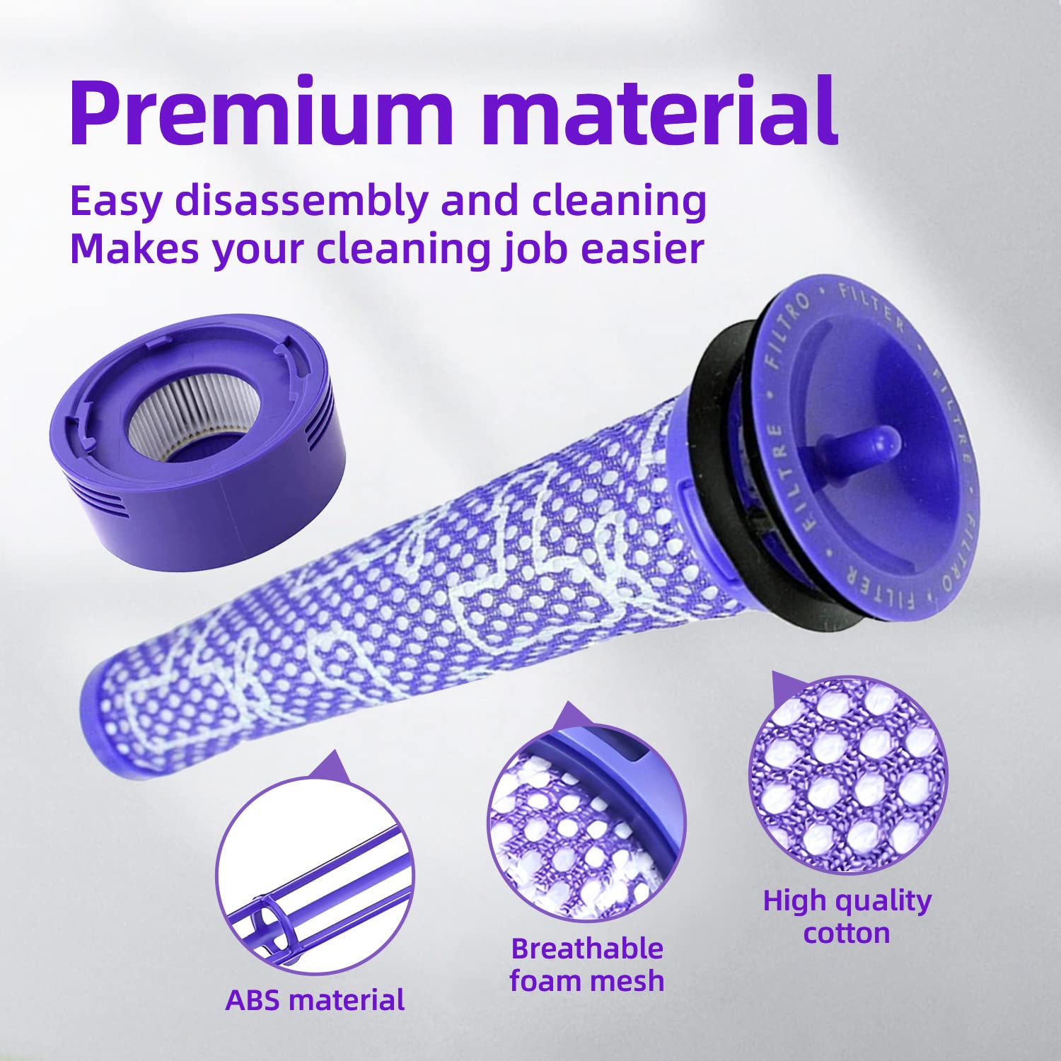 Yeebarle 8 Pack Replacement for Dyson V7, V8 Animal and Absolute Vacuum, 4 Pre-Filters and 4 Post-Filters Replaces Part # 965661-01 & 967478-01