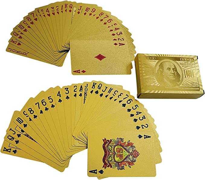 MSTICORA Gold Foil Poker Set - US Dollar Playing Cards - Plastic Playing Cards - Casino Cards(Gold 1 Deck)