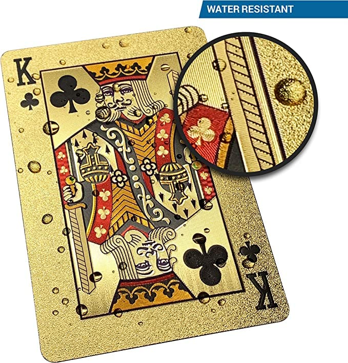 MSTICORA Gold Foil Poker Set - US Dollar Playing Cards - Plastic Playing Cards - Casino Cards(Gold 1 Deck)