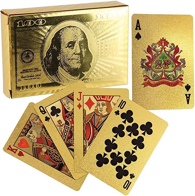 MSTICORA Gold Foil Poker Set - US Dollar Playing Cards - Plastic Playing Cards - Casino Cards(Gold 1 Deck)