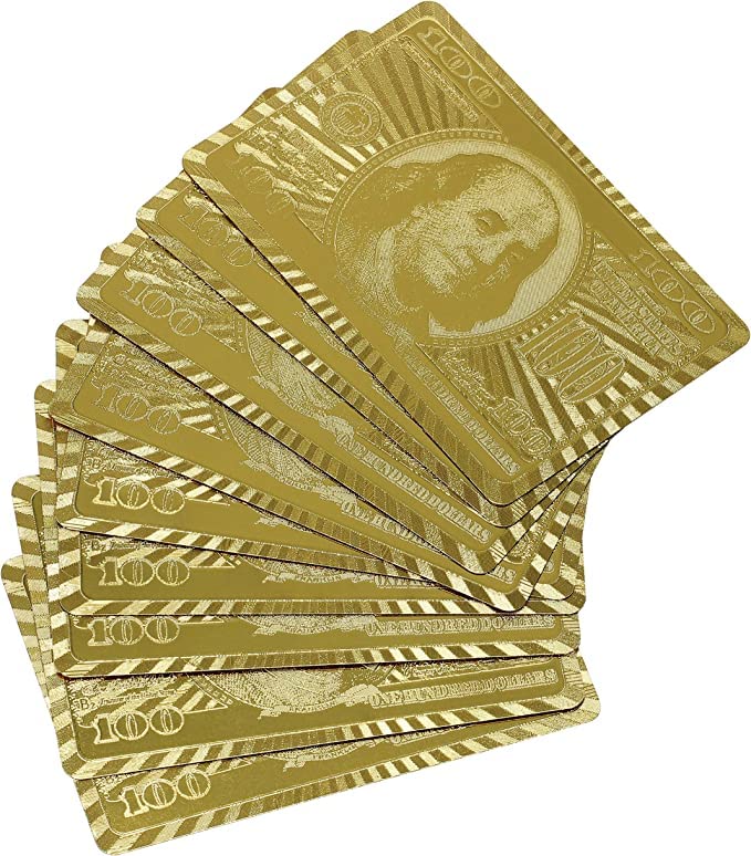 MSTICORA Gold Foil Poker Set - US Dollar Playing Cards - Plastic Playing Cards - Casino Cards(Gold 1 Deck)
