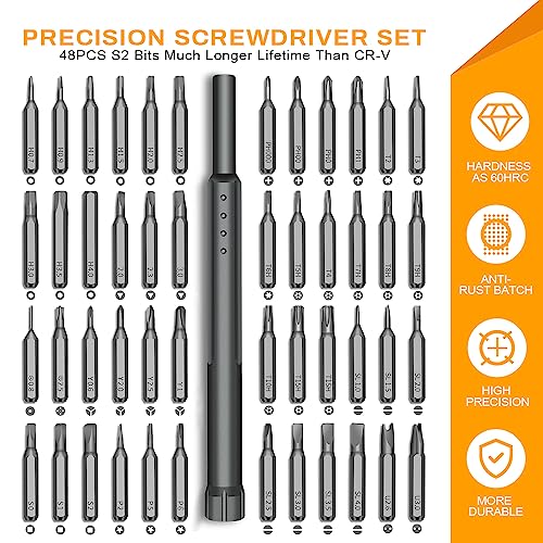 WINHUNT 48 in 1 Mini Precision Screwdriver Set, Small Screwdriver Torx Bit Set Magnetic, Eyeglass Repair Kit with Phillips Head, Small Screwdriver for Electronics/PC/Watch/Xbox