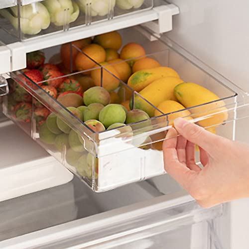 Txkrhwa Fridge Drawer Organizer Clear Refrigerator Organizer Bin Fridge Pull Out Food Storage Box Space Saving Kitchen Egg Holder Fruit Storage Sliding Container for Fruit Vegetable Egg(Four grid)