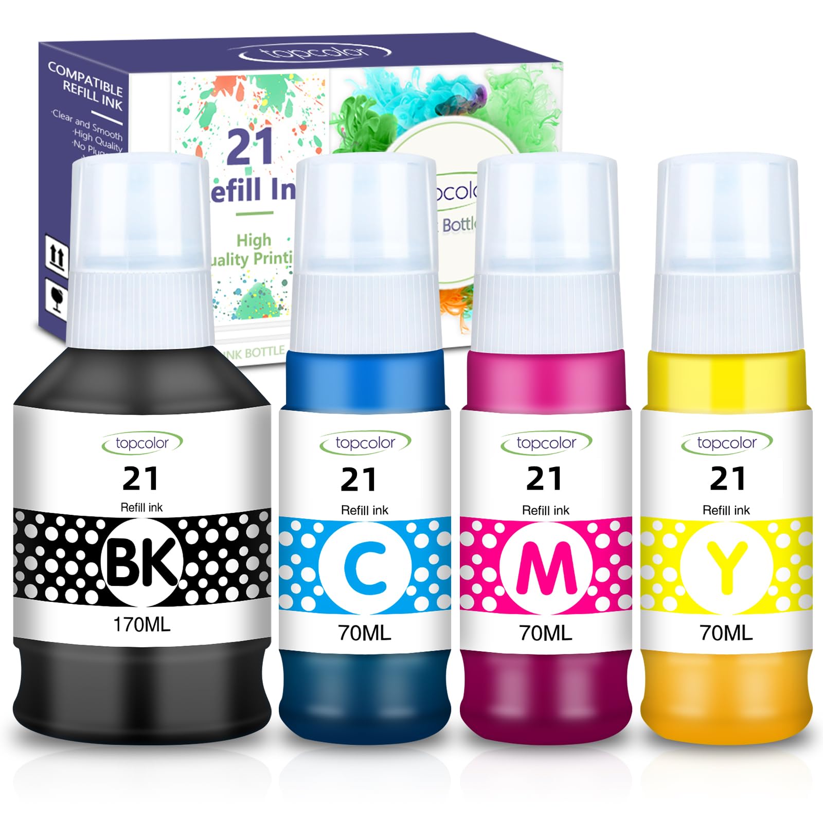 Topcolor GI-21 G3270 G3260 Ink Bottles Compatible for Canon 21 GI-21 GI21 Ink Refill Bottles Set, Compatible for Canon MegaTank G3270 G3260 G3290 G3272 G4280 G4270 G2270 G2260 G1220 G1230 Printer