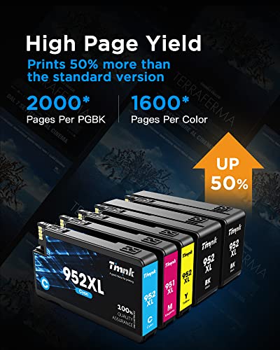 【5-Pack Larger Capacity】 952XL Ink Cartridges Replacement for Original HP 952 952 XL Ink Cartridges Combo Pack (2BK/C/M/Y), High-Yield, for OfficeJet Pro 8710 8720 7720 7740 8210 8702 8715 8725