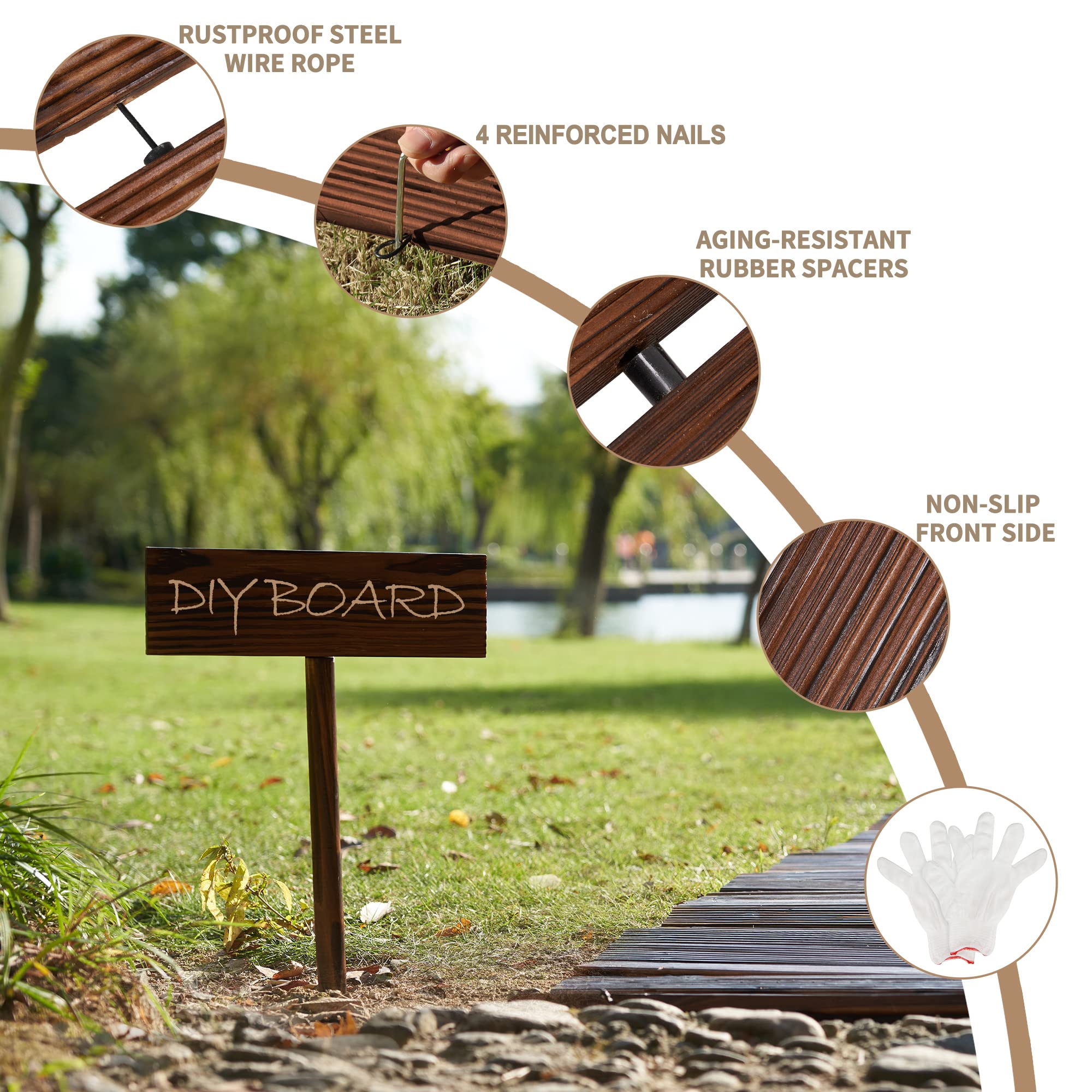 Dragosum 8FT Garden Pathway Wooden Walkway, Outdoor Path Straight Walkway Roll Out Plow and Hearth Wooden Walkway, Decorative Lawn Patio Pavers Boardwalk Beach Wedding Party (Straight)