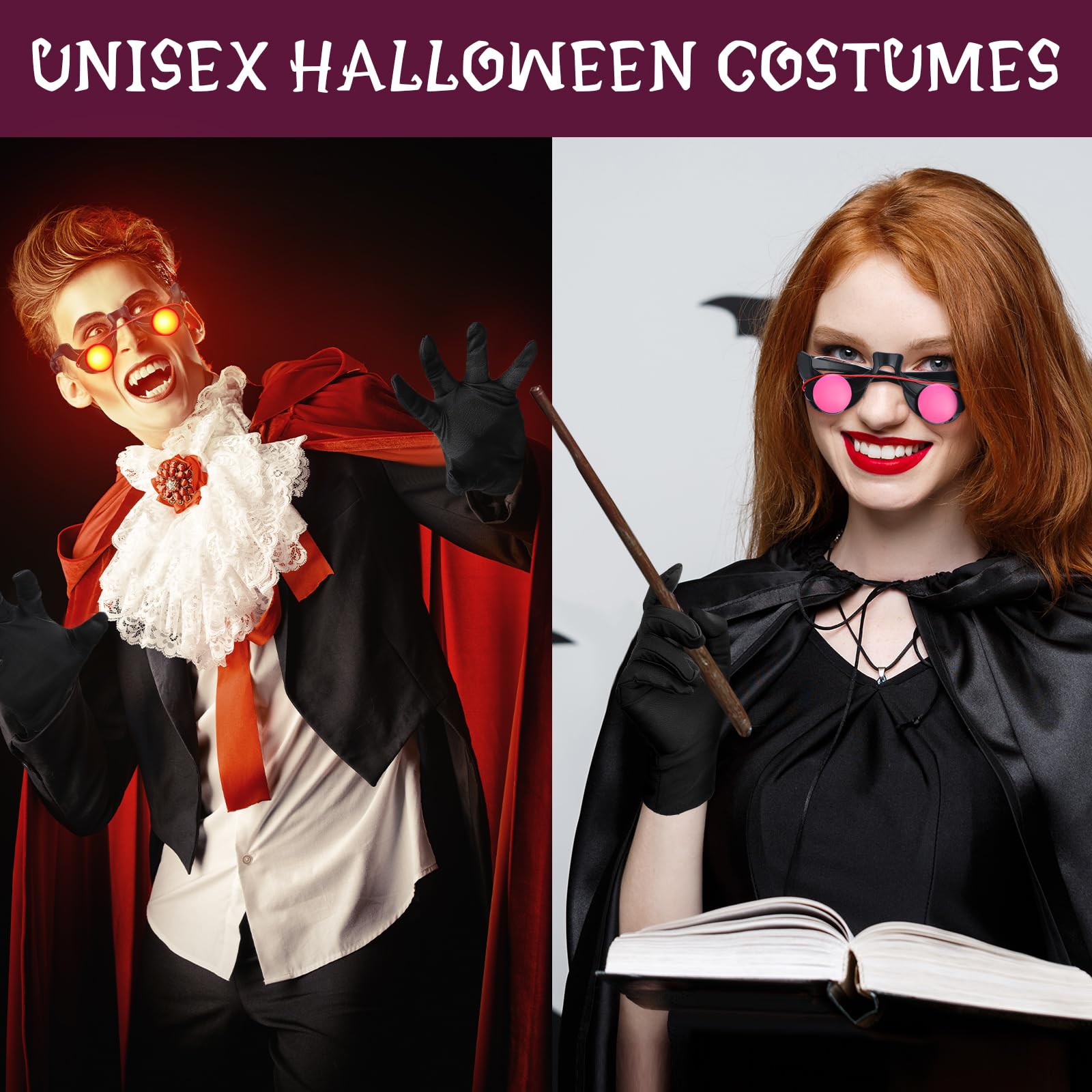 3 Pcs Halloween Glowing Grim Reaper Costume Accessories Set Black Full Face Mask Spandex Gloves with Glowing Eyes Glasses for Halloween Adult Masquerade Cosplay