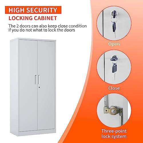 IKIMI Metal Storage Cabinet with Doors and Shelves,Steel Locking Garage Cabinets Utility Locker Tool Cabinets for Home Kitchen Office Basement