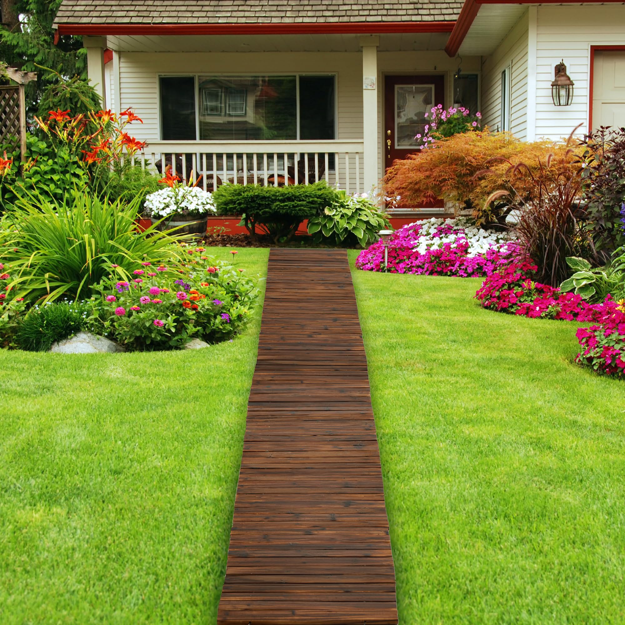 Dragosum 8FT Garden Pathway Wooden Walkway, Outdoor Path Straight Walkway Roll Out Plow and Hearth Wooden Walkway, Decorative Lawn Patio Pavers Boardwalk Beach Wedding Party (Straight)