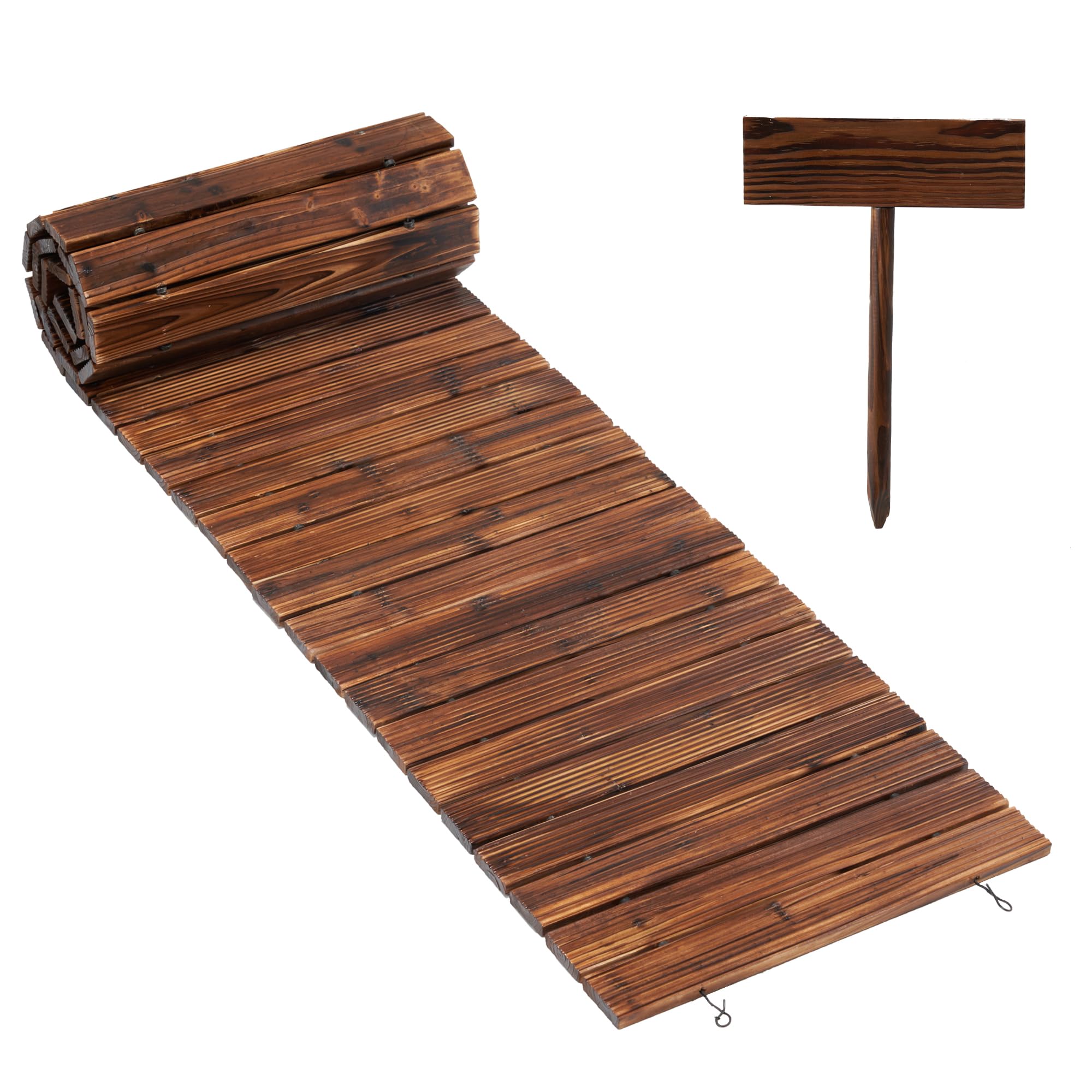 Dragosum 8FT Garden Pathway Wooden Walkway, Outdoor Path Straight Walkway Roll Out Plow and Hearth Wooden Walkway, Decorative Lawn Patio Pavers Boardwalk Beach Wedding Party (Straight)