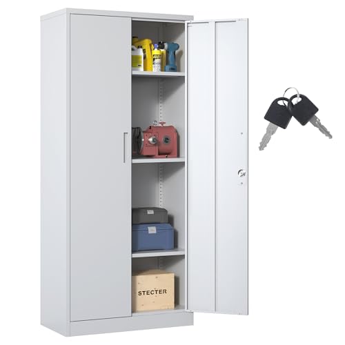 IKIMI Metal Storage Cabinet with Doors and Shelves,Steel Locking Garage Cabinets Utility Locker Tool Cabinets for Home Kitchen Office Basement