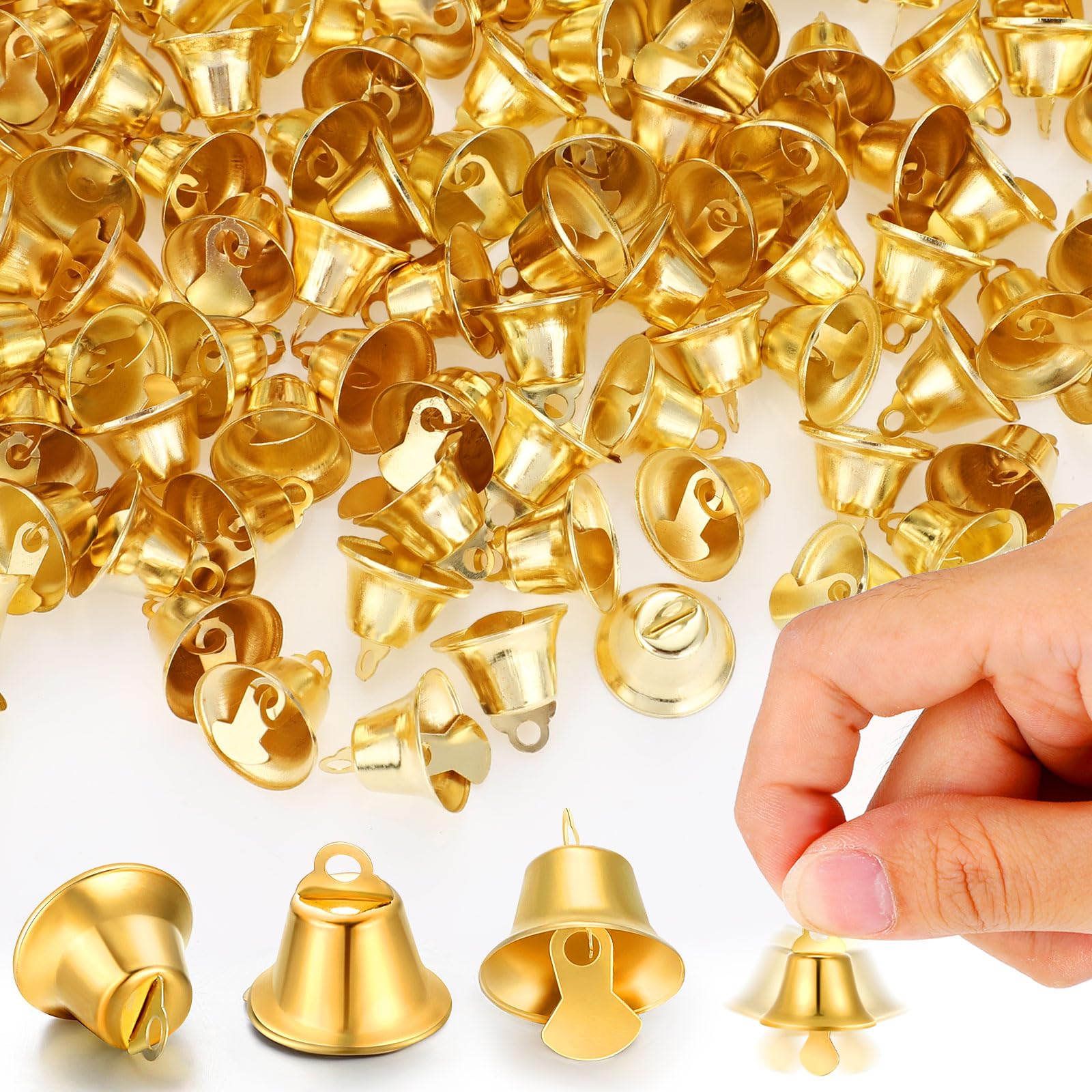 200 Pcs Mini Decorative Bells Vintage Craft Bells Small Bell Christmas Bridal Bells Hanging Ornaments Decoration for Doors Dog Collar Jewelry Sewing Christmas DIY Craft (Gold, 16 mm)