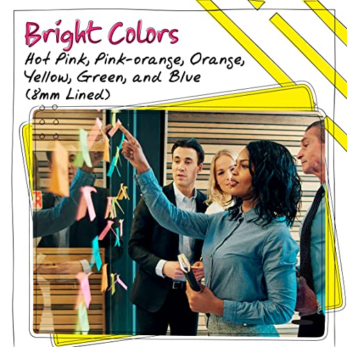 Lined Sticky Notes, 4 x 6, 6 Pack, 300 Sheets (50/Pad), Self Stick Notes with Lines, 6 Bright Assorted Colors, by Better Office Products, Post Memos, Strong Adhesive, 6 Pads