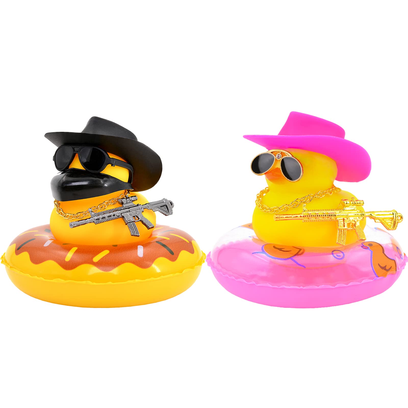 Ducks for Cars - Rubber Duck for Dashboard of Car, Yellow Duck Car Dashboard Decorations, Squeak Ducks Toys Car Ornaments Car Décor Accessories with Hat Swim Ring Necklace Sunglasses for Decor Home