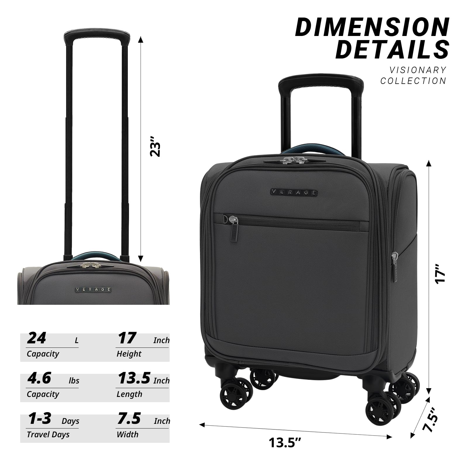 Verage Underseat Carry On Luggage with Wheels & USB Port,14 inch Wheeled Spinner Carry-on Luggages Bags for Airlines, Lightweight Overnight Suitcase for Men Women (14-Inch Compact Underseat Pro)