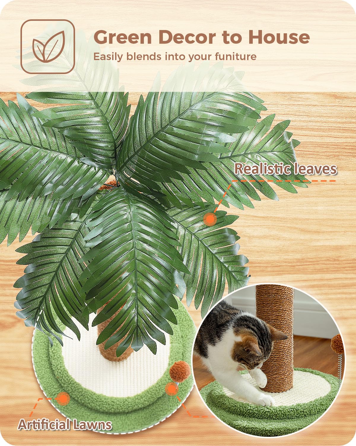 PETEPELA Cat Scratching Post, 33" Tall Cat Scratcher for Large Cats with Interactive Balls& 100% Sisal Covered Kitten Scratch Posts for Indoor Cats(Brown)