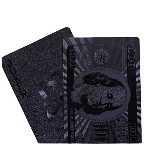 MSTICORA Gold Foil Poker Set - US Dollar Playing Cards - Plastic Playing Cards - Casino Cards (Black 1 Deck)
