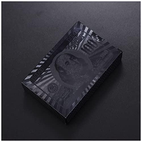 MSTICORA Gold Foil Poker Set - US Dollar Playing Cards - Plastic Playing Cards - Casino Cards (Black 1 Deck)