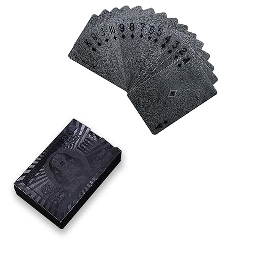 MSTICORA Gold Foil Poker Set - US Dollar Playing Cards - Plastic Playing Cards - Casino Cards (Black 1 Deck)