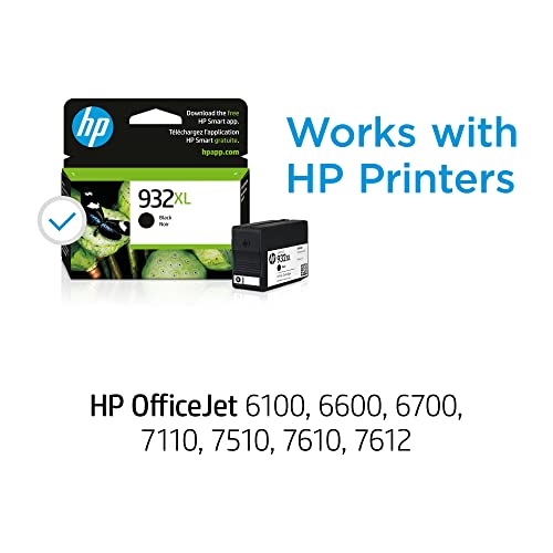 Original HP 932XL Black High-yield Ink Cartridge | Works with HP OfficeJet 6100, 6600, 6700, 7110, 7510, 7610 Series | CN053AN