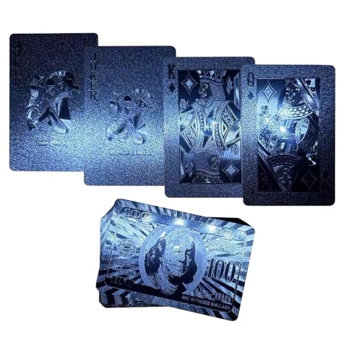 MSTICORA Gold Foil Poker Set - US Dollar Playing Cards - Plastic Playing Cards - Casino Cards (Black 1 Deck)