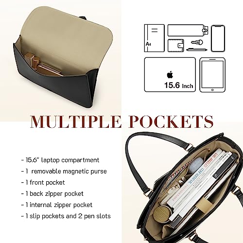 Missnine Laptop Bag with Removable Purse 15.6 inch Computer Bag Leather Briefcase for Women Work Bag Set Large Laptop Tote Bag for Office, Business