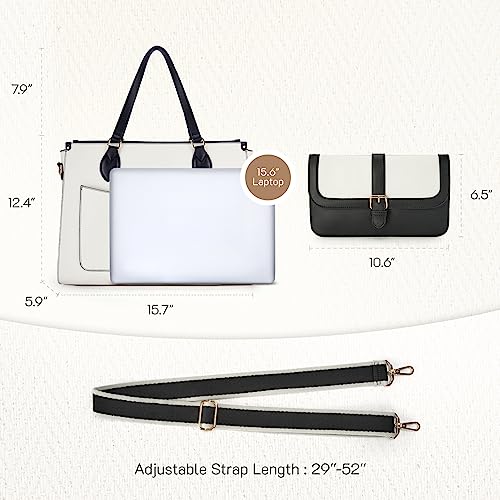 Missnine Laptop Bag with Removable Purse 15.6 inch Computer Bag Leather Briefcase for Women Work Bag Set Large Laptop Tote Bag for Office, Business