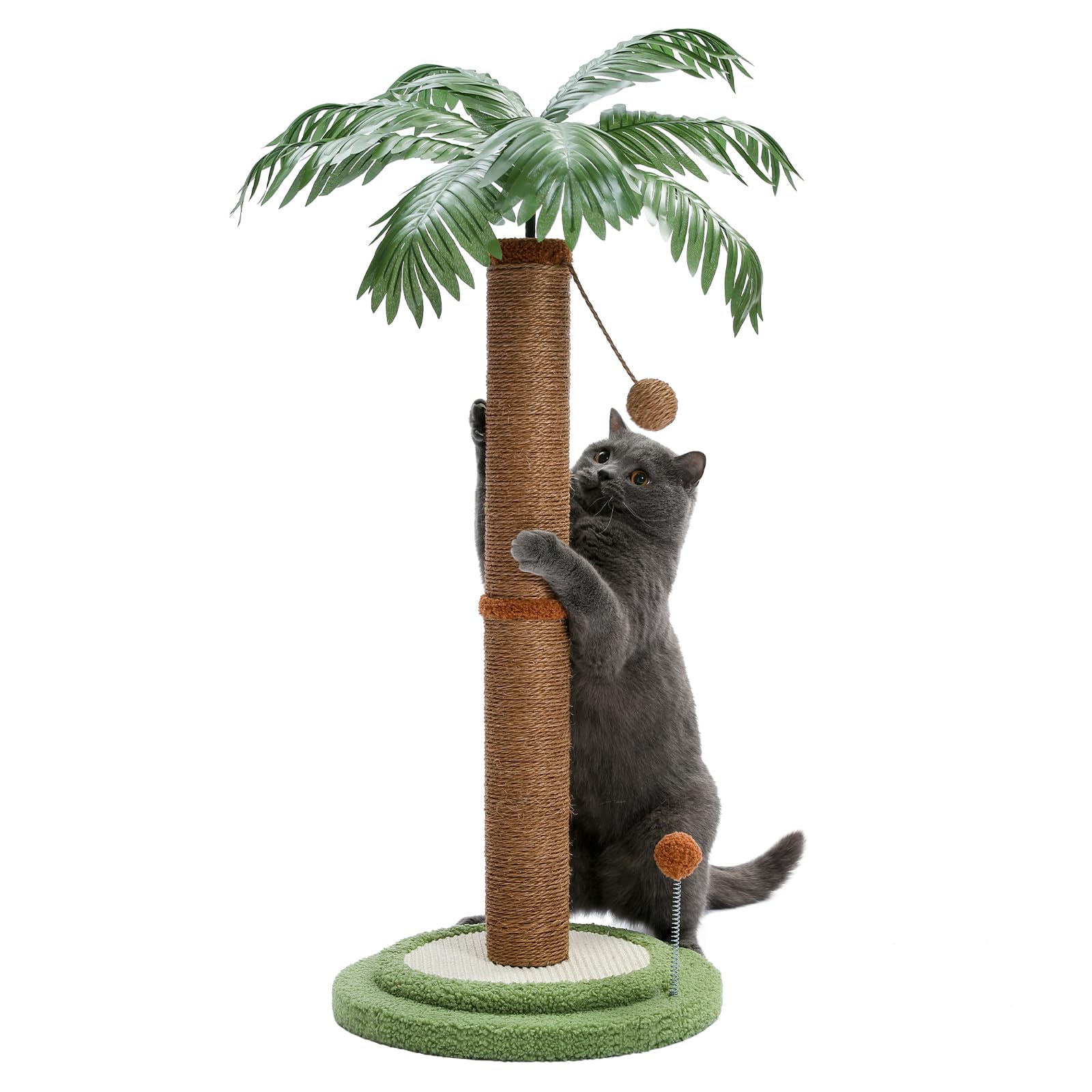 PETEPELA Cat Scratching Post, 33" Tall Cat Scratcher for Large Cats with Interactive Balls& 100% Sisal Covered Kitten Scratch Posts for Indoor Cats(Brown)