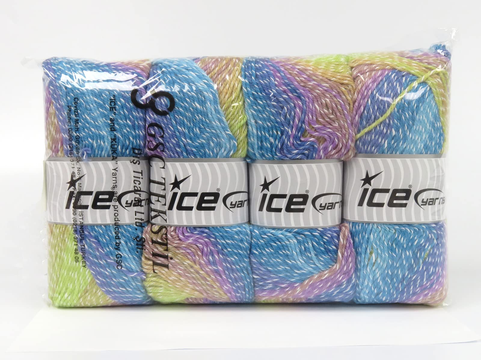 Lot of 4 x 100gr Skeins Ice Yarns Magic COTTONAC (30% Cotton) Yarn Blue Shades Green Camel Lilac
