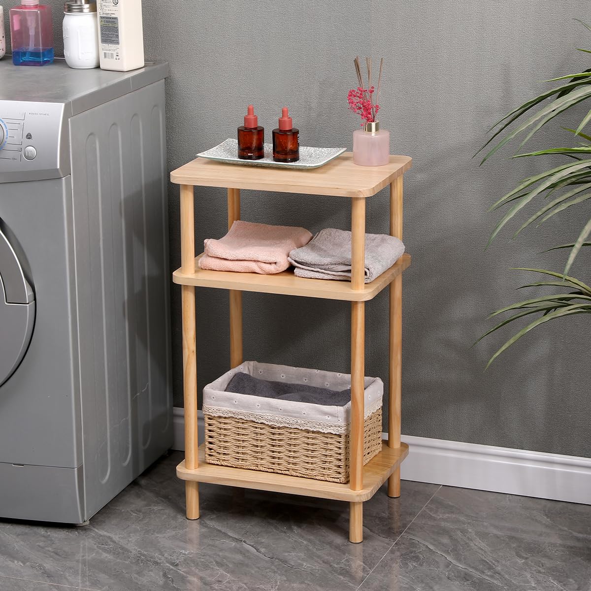 Kosmeey 1 Set Side Table, Wooden 3-Tier Narrow End Tables, Burlywood Nightstand Sofa Side Table Used for Small Spaces, Living Room, Bedroom (Burlywood)