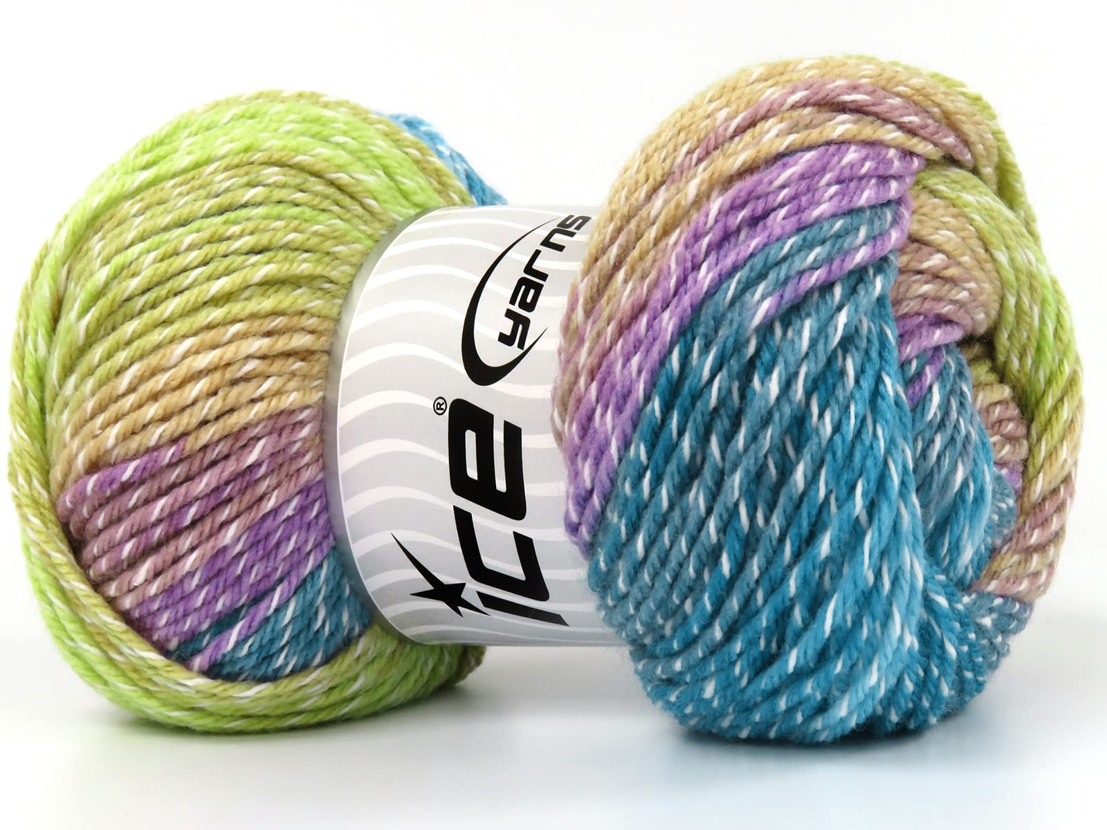 Lot of 4 x 100gr Skeins Ice Yarns Magic COTTONAC (30% Cotton) Yarn Blue Shades Green Camel Lilac