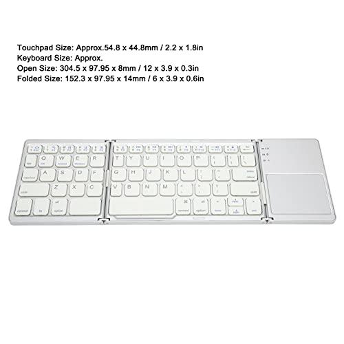 LMOLING Folding BT Keyboard, Wireless Portable Keyboard, 63 Keys Metal Ultra Thin Mini Folding Keyboard with Touchpad for Tablet Smartphones(Silver)