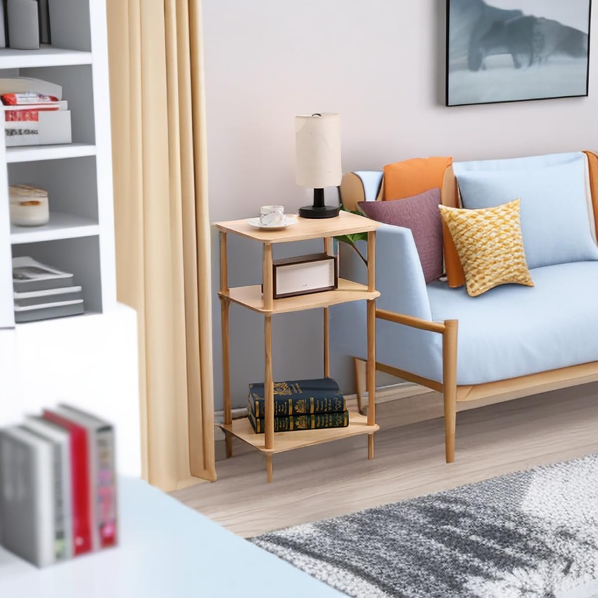 Kosmeey 1 Set Side Table, Wooden 3-Tier Narrow End Tables, Burlywood Nightstand Sofa Side Table Used for Small Spaces, Living Room, Bedroom (Burlywood)