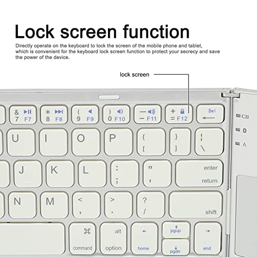 LMOLING Folding BT Keyboard, Wireless Portable Keyboard, 63 Keys Metal Ultra Thin Mini Folding Keyboard with Touchpad for Tablet Smartphones(Silver)