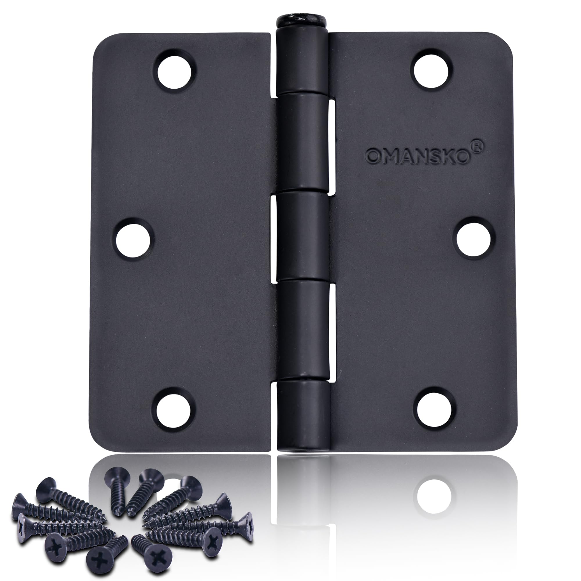 24 Pack 3.5" x 3.5" Black Door Hinges, Matte Black Door Hinges 3 1/2 Interior Door Hinges 1/4" Radius Standard Residential Bedroom Door