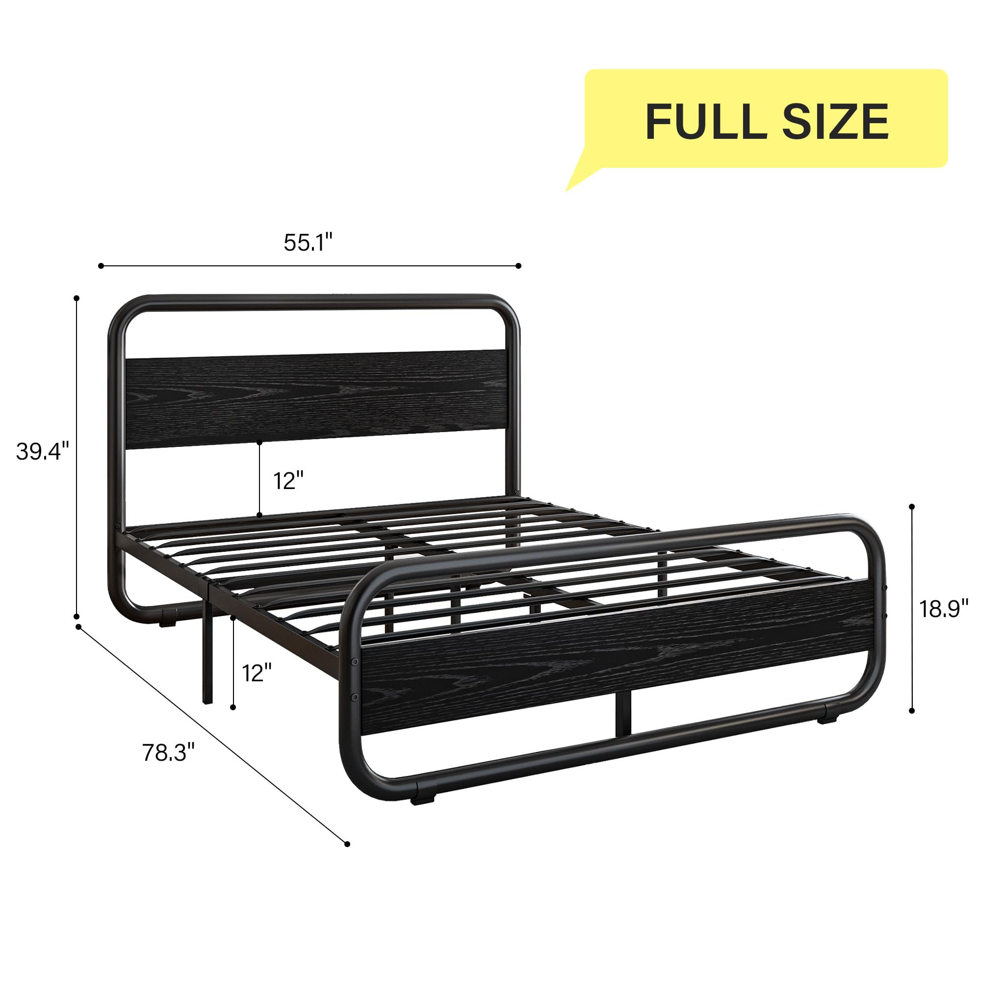 Catrimown Full Size Bed Frame with Wood Headboard, Metal Bed Frame with Under Bed Storage, Black Bed Frame with 20 LED Light Modes, Noise Free, No Box Spring Needed, Black