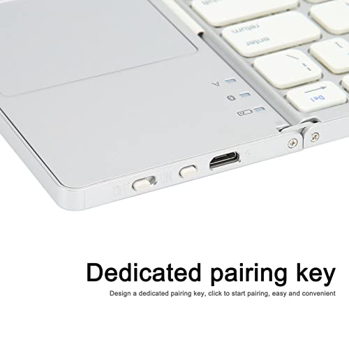 LMOLING Folding BT Keyboard, Wireless Portable Keyboard, 63 Keys Metal Ultra Thin Mini Folding Keyboard with Touchpad for Tablet Smartphones(Silver)