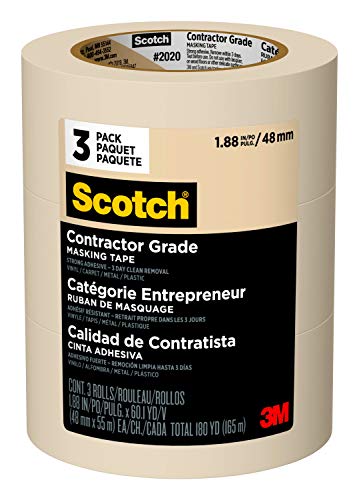 Scotch Contractor Grade Masking Tape, Tan, Tape for General Use, Multi-Surface Adhesive Tape, 1.88 Inches x 60.1 Yards, 3 Rolls