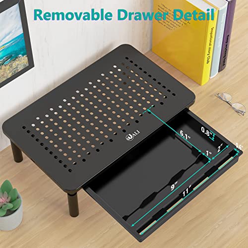 WALI Monitor Stand Riser with Drawer, Computer Desktop Stand Riser with Storage, Height Adjustable (STT003D-B), 1 Pack, Black