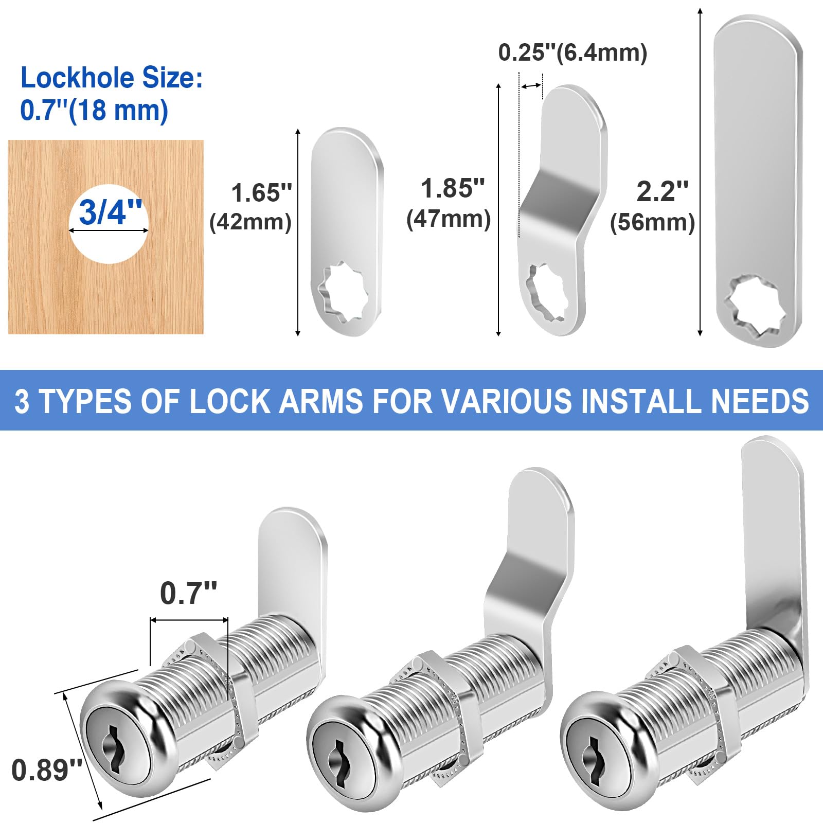 Cylinnda Cabinet Locks with Keys, 1-1/2" Long Cam Locks keyed Alike, Cabinet Cam Lock Set for Cabinets RV Storage Locks Tool Box Lock Thick Drawer, Zinc Alloy (2 Pack, 1-1/2 Inch)