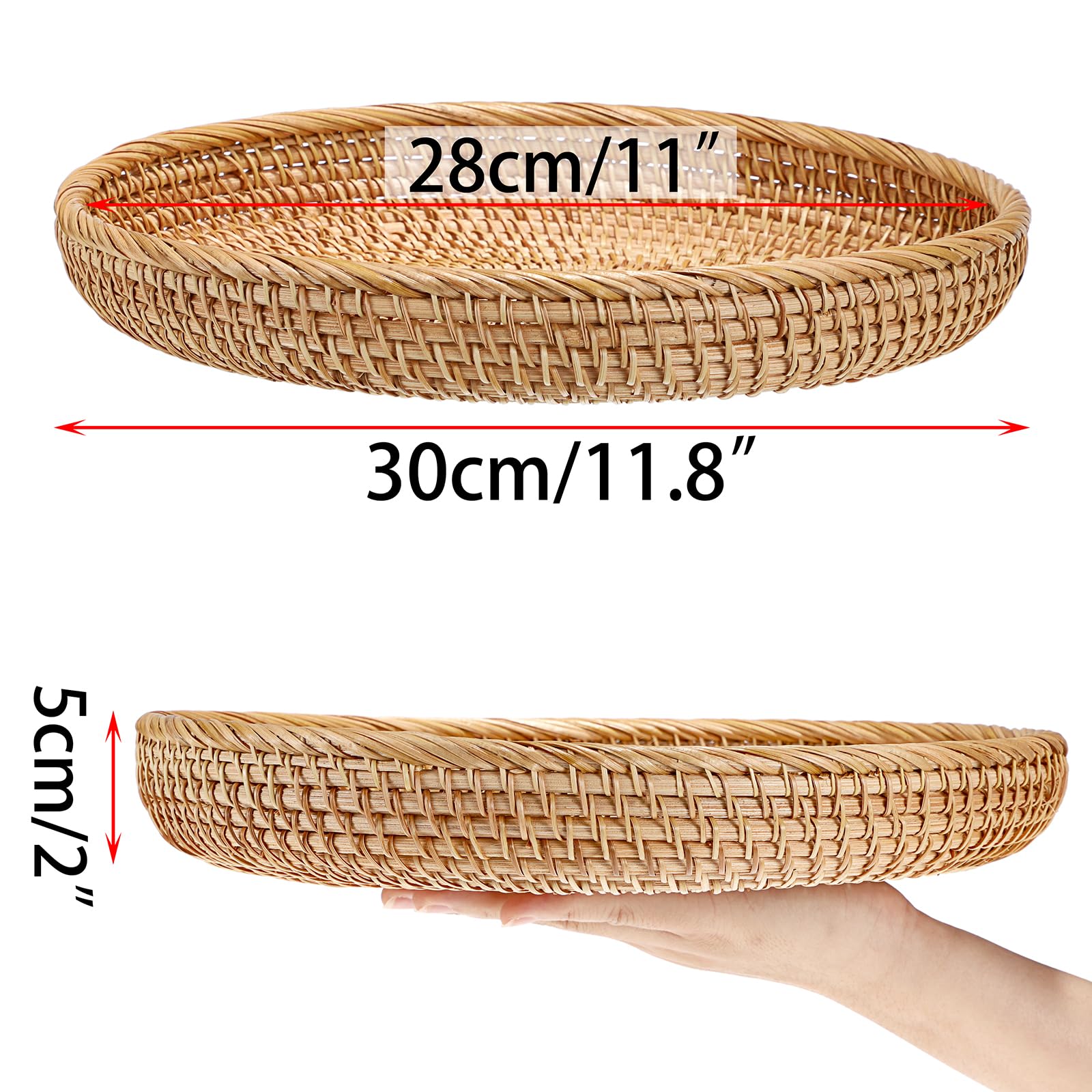 Hipiwe Round Key Basket Bowl for Entryway Table, 11.8" Large Rattan Basket Tray Decorative Ottoman Trays Centerpiece Tray for Coffee Table, Hand-Woven Fruit Basket Wicker Serving Tray