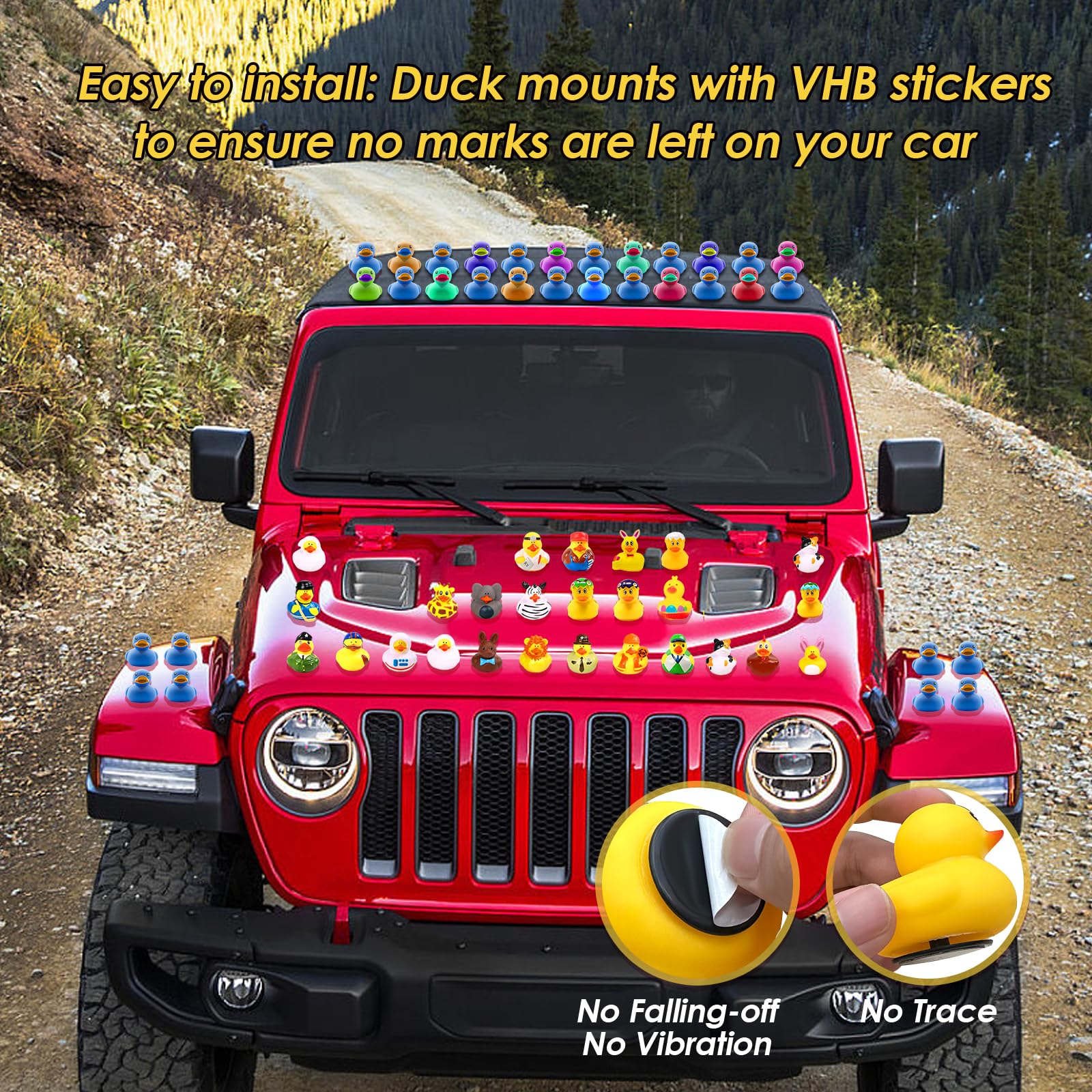 50Pcs Duck Plug - Rubber Duck Mount,Flock Locker Rubber Duck Holder for Jeep Dash and Fixed Display,Gift for Jeep Lover(Excluding Rubber Duck) Double-Sided Stickers Inside