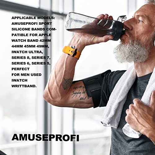 AMUSEPROFI Men's Silicone Watch Band, 49mm Ultra, 45mm Ultra 2, 42mm Series 9, 8, 7, 6, 5, 4, 3, 2, 1 - Multiple Colors Available